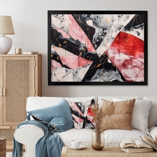 Designart "Red And Black Marble Whispers Ii" Abstract Marble Framed Wall Art Prints - Bed Bath ...